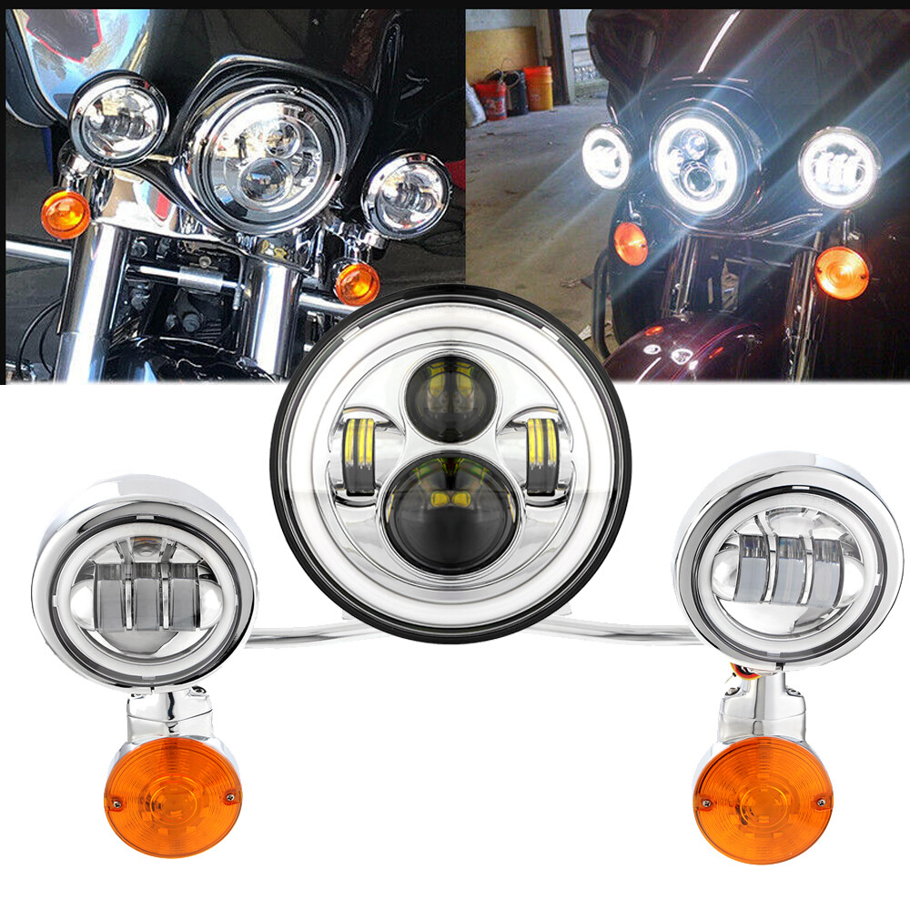 7" LED Headlight + Passing Lights Bar For Harley Fatboy Heritage ...