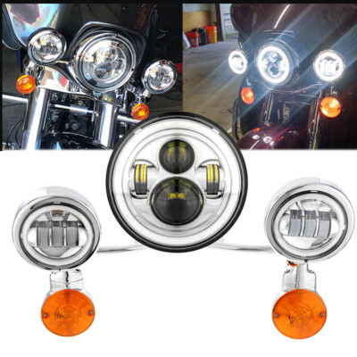 7" LED Headlight + Passing Lights Bar For Harley Fatboy Heritage ...