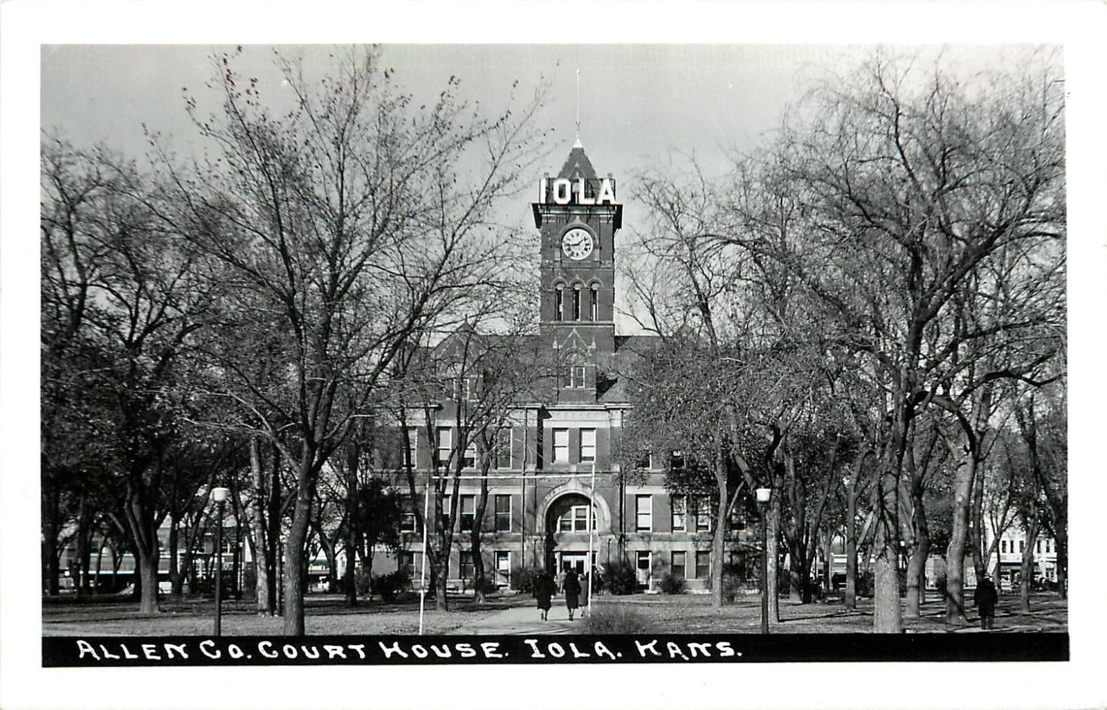 RPPC Postcard; Allen County Court House, Iola KS Clock Tower & Square ...
