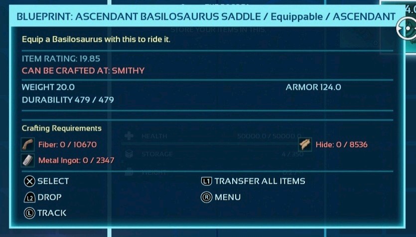 BLUEPRINT BASILO SADDLE 124.0% ASCENDENT ARK ASCENDED PVE OFFICIAL PC ...