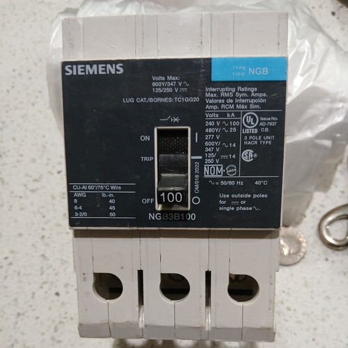 SIEMENS NGB3B100 ,CIRCUIT BREAKER, 3P-100 AMP /480V GOOD TAKEOUT! MAKE ...