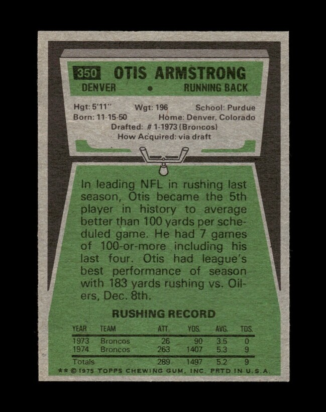 1975 Topps Set-Break #350 Otis Armstrong RC NM-MT OR BETTER *GMCARDS ...