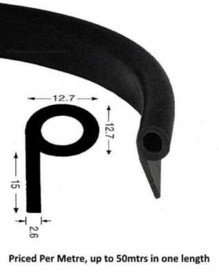 Rubber 'P' profile Trim Seal For doors windows sold 1mtr to 50mtr ...