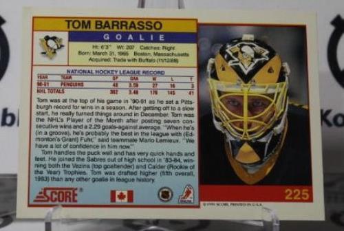 TOM BARRASSO # 225 SCORE 1991-92 HOCKEY GOALTENDER PITTSBURGH PENGUINS ...