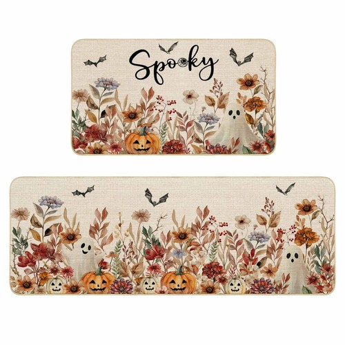 Halloween Kitchen Mats Set Spooky Ghost Pumpkin Kitchen Rug Gothic ...