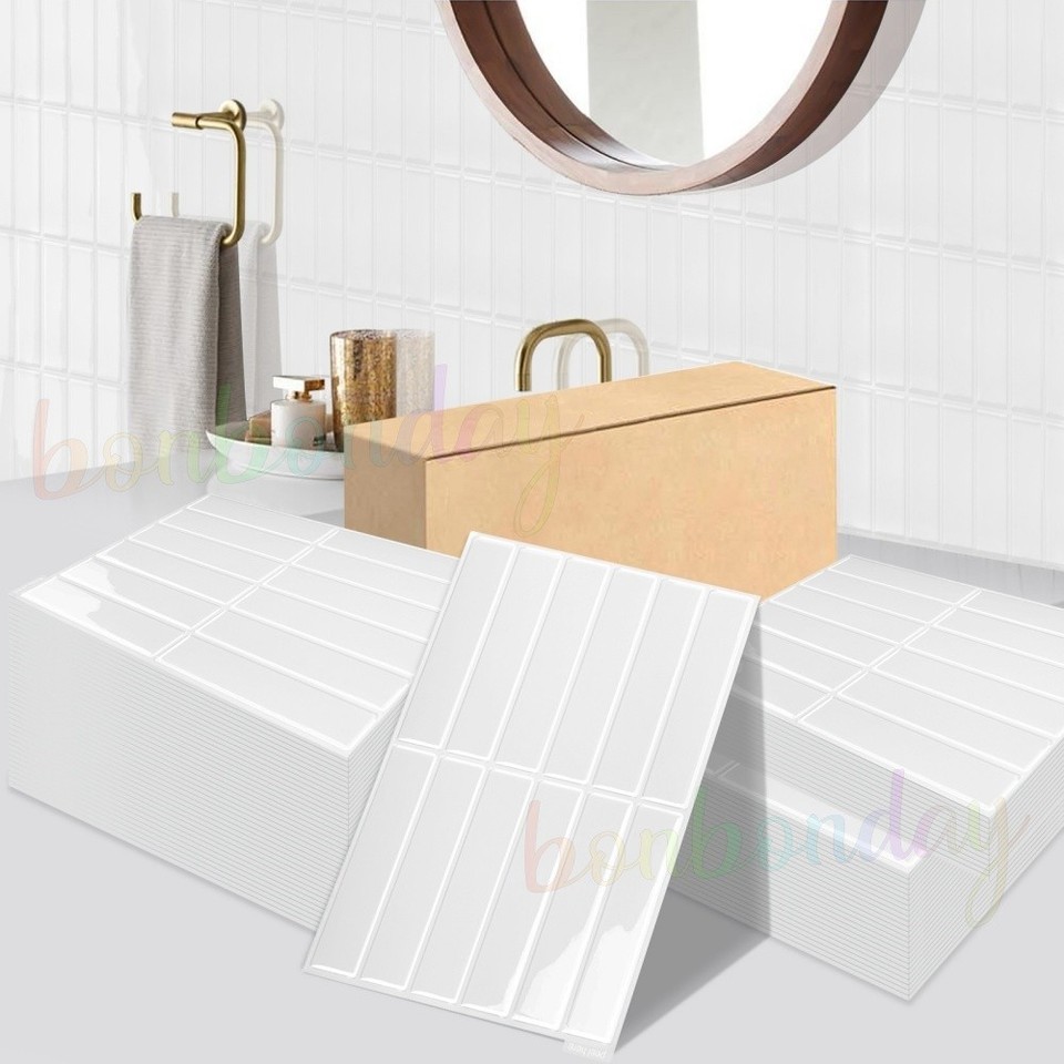 40X Self Adhesive Tile Stickers Backsplash Bathroom Kitchen 3D Stick ...