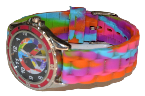 VTG Accutime Rainbow Peace Symbol watch S303JC 33mm case,16mm silicone ...