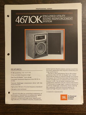 Vtg JBL 46710K Compact Sound Reinforcement System Dealer Brochure ...