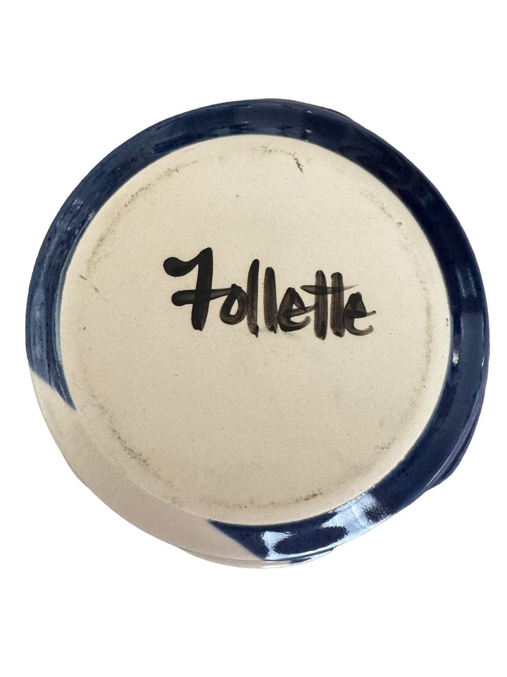 Signed Kent Follette for Follette Pottery 6.25” Diameter Glazed Blue ...
