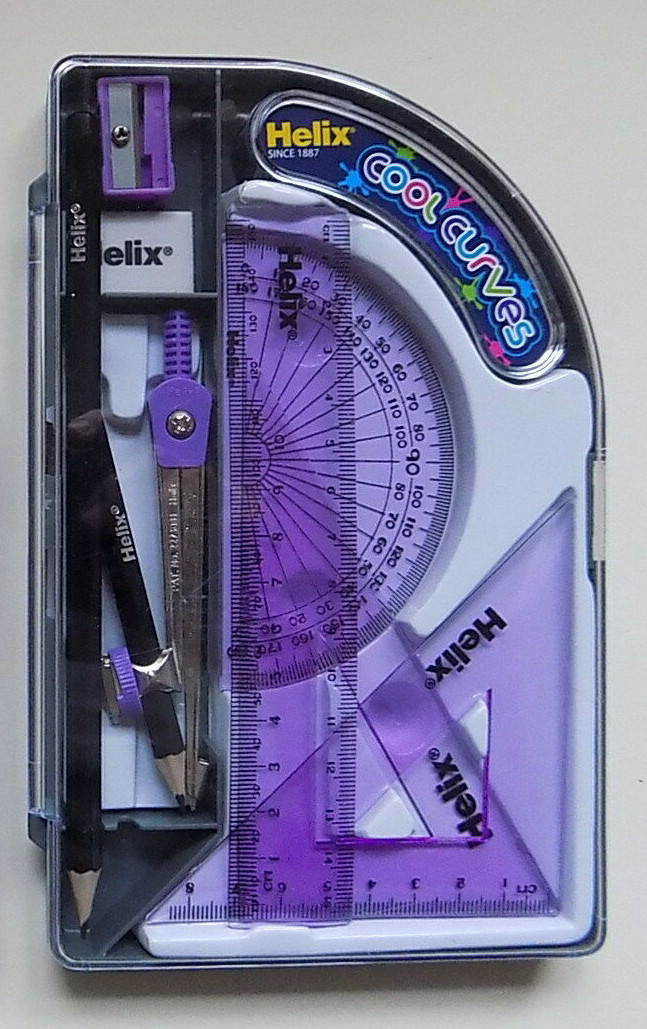 Helix Cool Curves Maths Set Ruler Set Square Protractor Pencils Compass ...