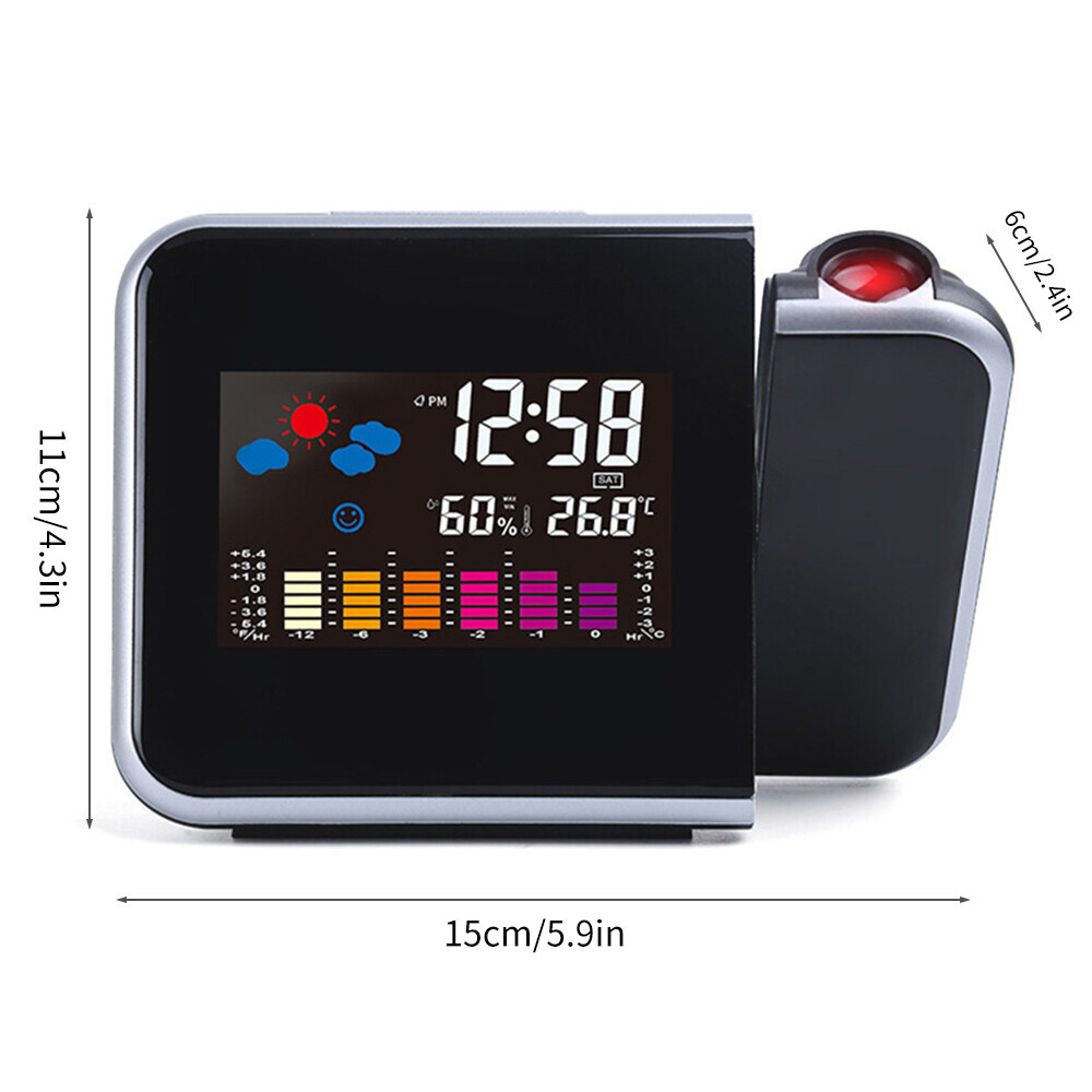 Projection Projector Clock LED Table Time Weather Temperature Snooze ...