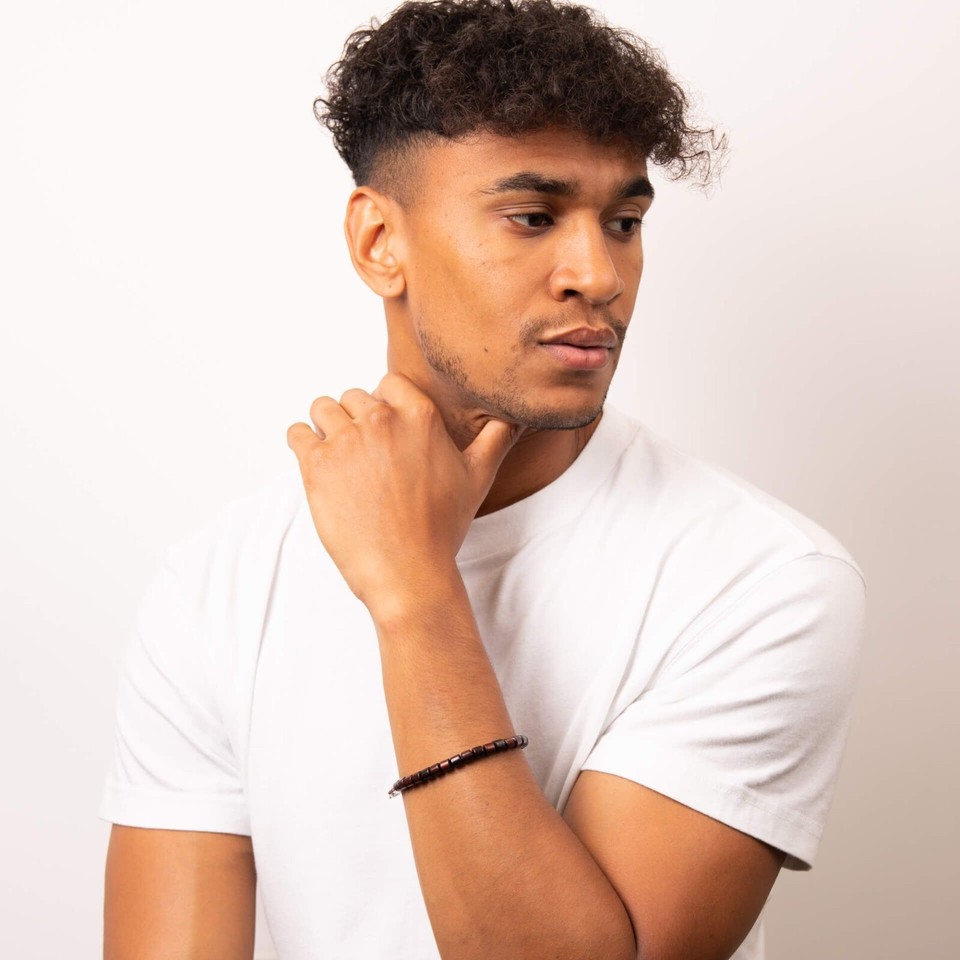 Fred Bennett Stainless Steel Bracelet with Natural Wood Beads 22cm ...