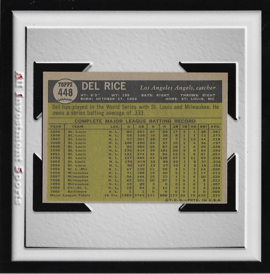 1961 Topps DEL RICE #448 NM-MT *sharp baseball card for set* DD17 | eBay