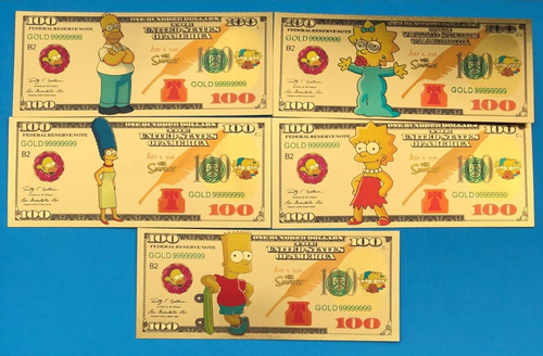 Five Note Set - The Simpsons - Homer, Marge, Bart, Lisa, Maggie - Gold ...