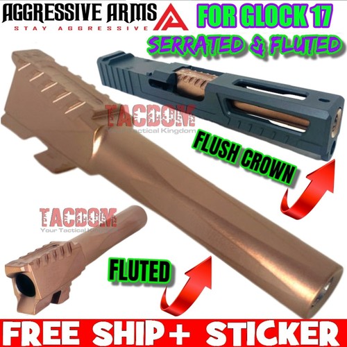 AGGRESSIVE ARMS SERRATED & FLUTED Barrel for GL0CK 17 GEN 1-4 ROSE ...