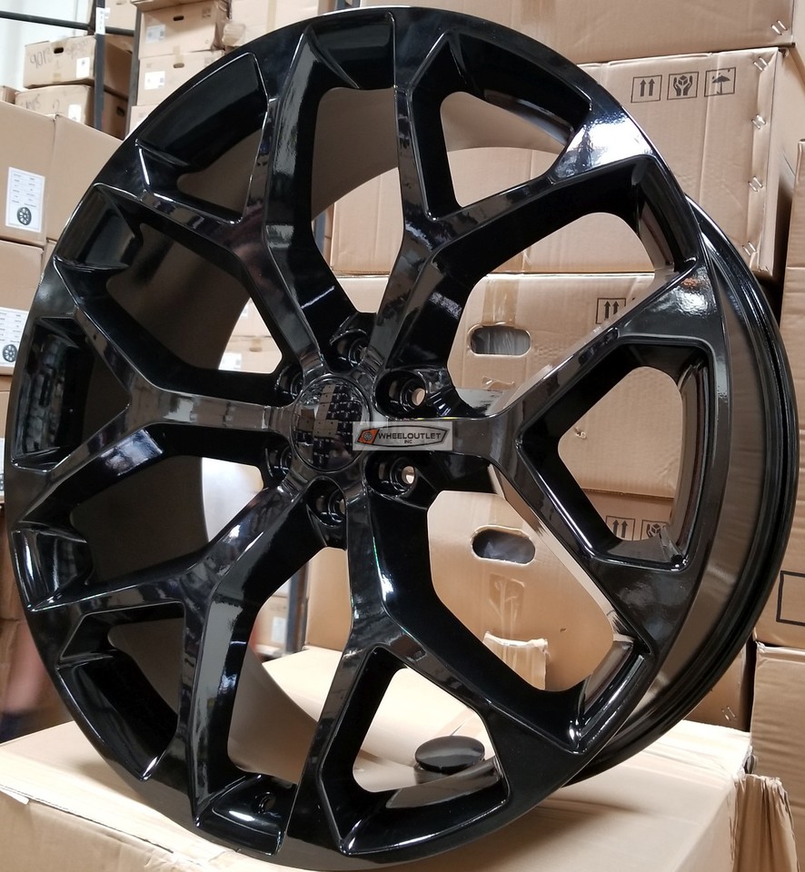 24 Snowflake Replica Wheels TPMS Tires Black Rims Yukon Sierra Tahoe ...