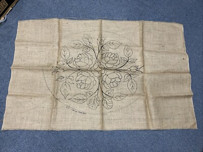 CABBAGE ROSE Stamped Hooked Rug Pattern Burlap 23.5 X 29 Cottage ...