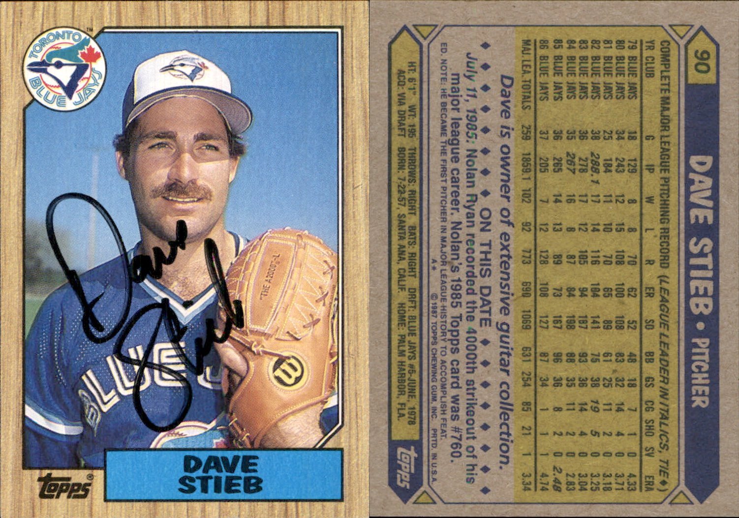 Dave Stieb Signed 1987 Topps #90 Card Toronto Blue Jays Auto AU | eBay