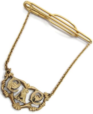 Vintage Gothic 1/20 12K Gold Filled Tie Bar Chain Monogram | eBay