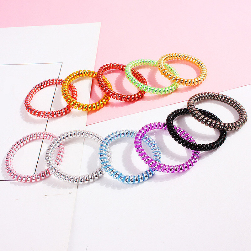 1Pcs Telephone Wire Elastic Rubber Band Traceless Girls Ponytail Hair ...