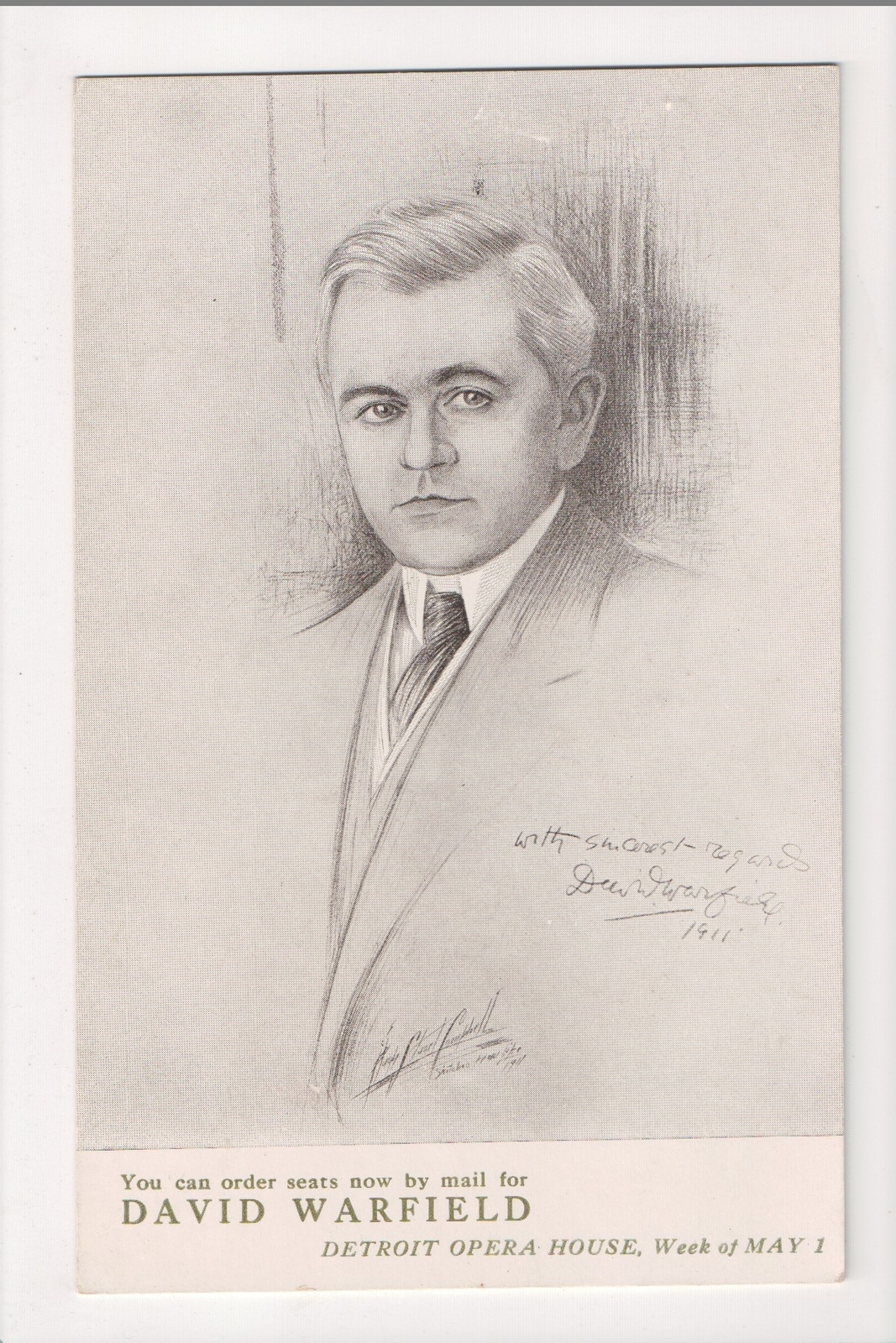 J-133 David Warfield Detroit Opera House Advertising 1911 UDB Postcard ...