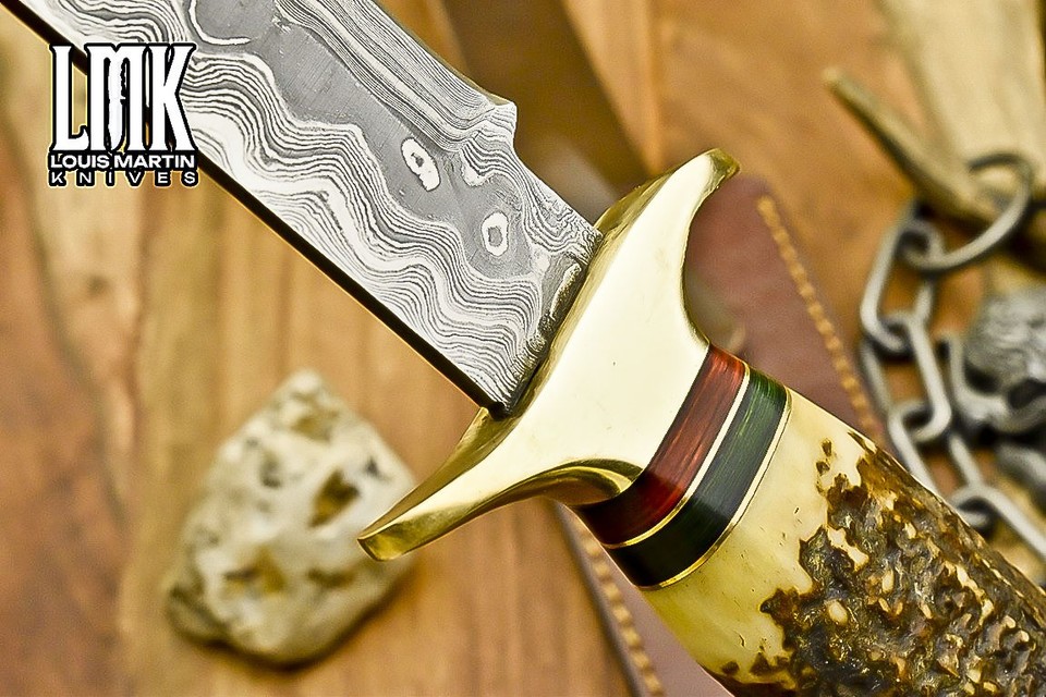 LMK Custom Forged Bowie Knife Ladder Damascus Stag Antler Damascus ...