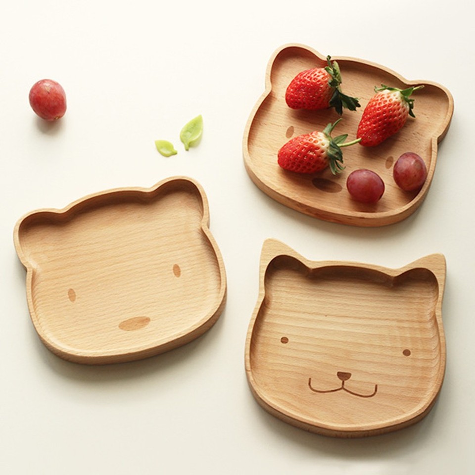 Natural Animals Design Food Serving Plate Cartoon Dessert Tray Wood ...