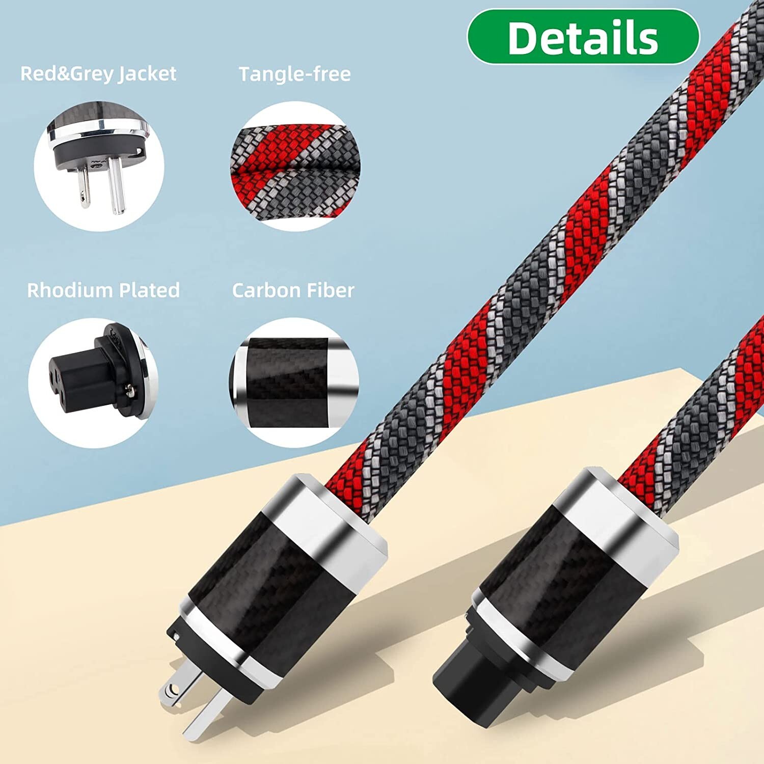 1.5M Audiophile 12AWG HiFi Audio Power Cable Cord 3-Prong US Rhodium ...