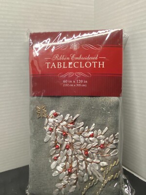 Nantucket Distributing-Ribbon Embroidered Tablecloth-Shimmery-Oblong-60 ...