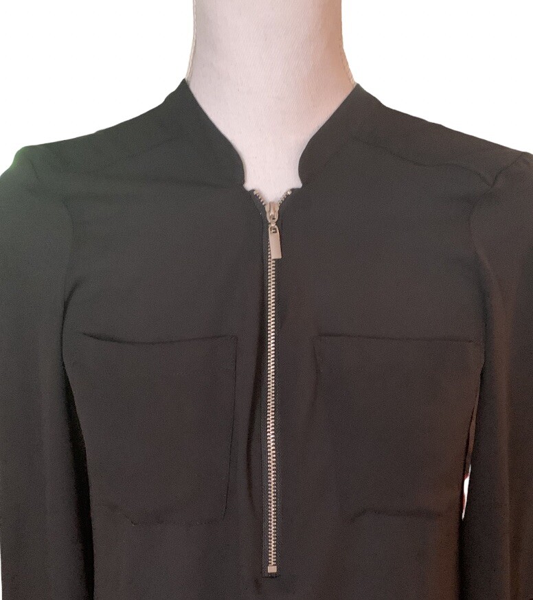 Soho New York & Co Black Top Zipper Neckline Long Sleeve Roll Tab ...