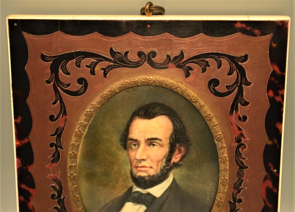 ABRAHAM LINCOLN Antique Original Signed Boulle Inlay Miniature Portrait ...