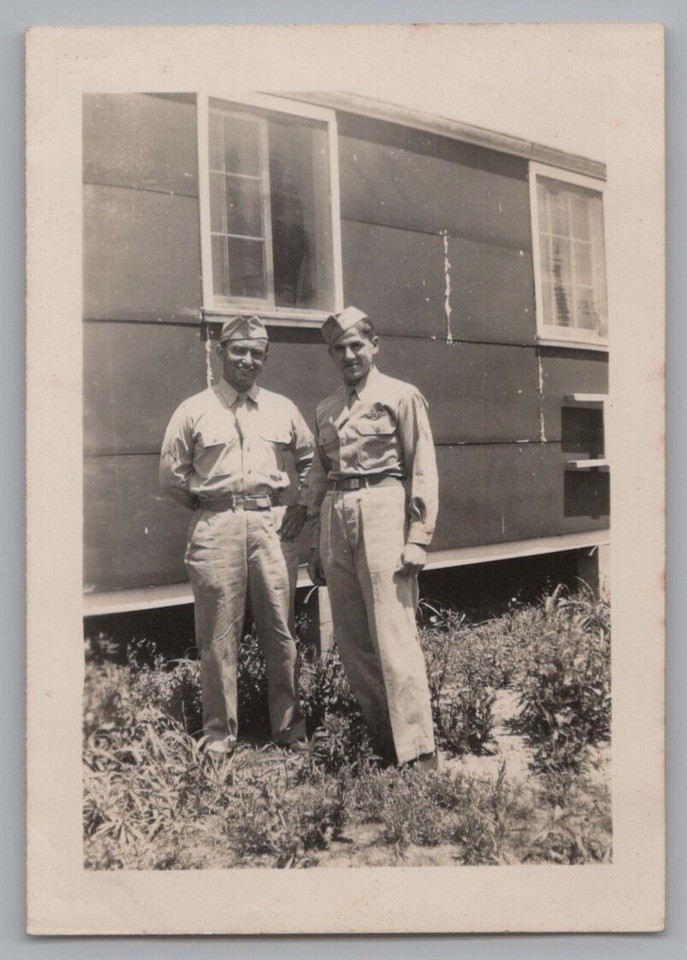 1940s Two Handsome Men Military Uniform Barracks Group Portrait Grass ...