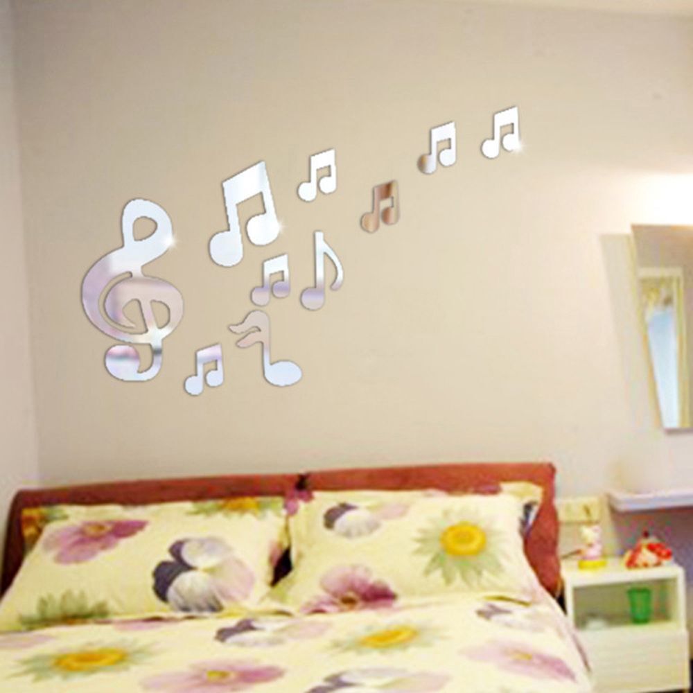 Room Decoration Art Acrylic 3D Mirror Wall Sticker Mural Decal Musical ...