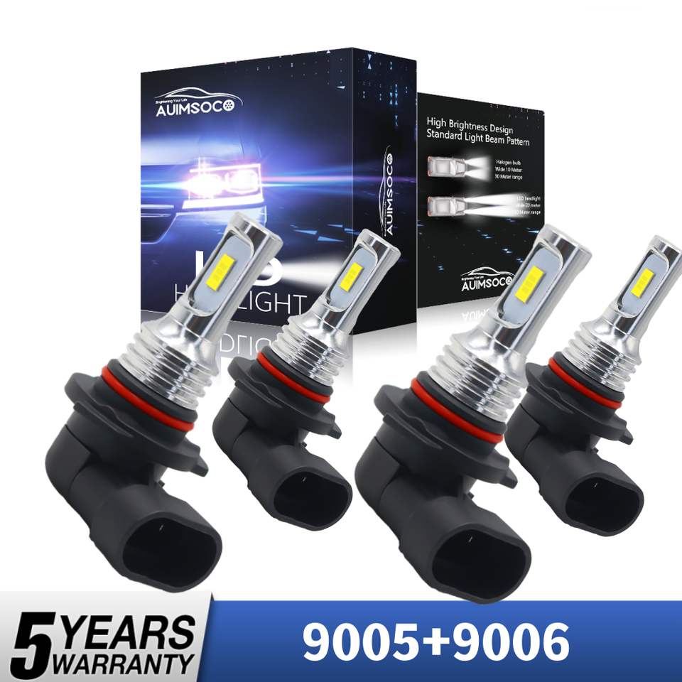9006 9005 LED Headlight KIT Combo Bulbs 10000K High Low Beam Super ...