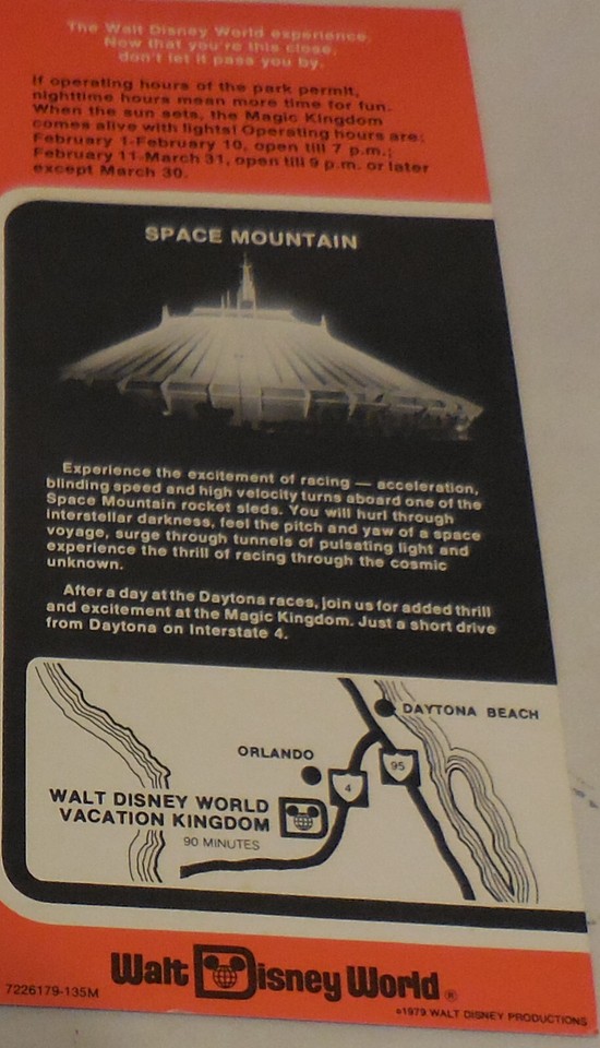 1979 Walt Disney World Only One Lap to Go brochure Space Mountain ...
