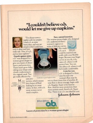 vintage 1970s magazine ad O.B. tampons feminine hygiene health Johnson ...