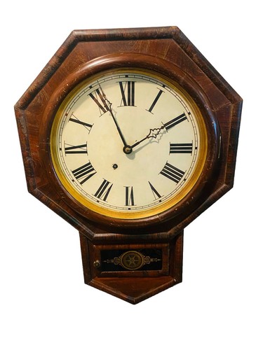 Antique Ansonia Schoolhouse Short Drop Style Wall Clock Runs And Chimes ...