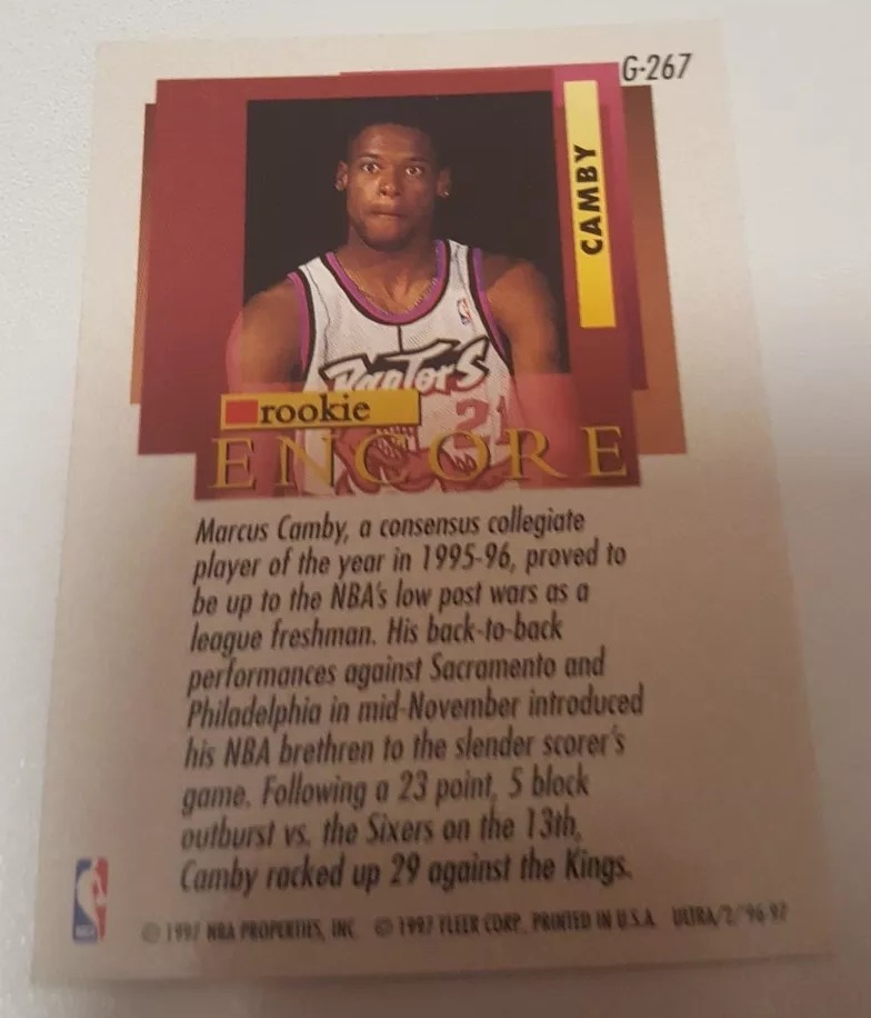 1996-97 Fleer Ultra #G-267 Marcus Camby Rookie Gold Medallion ...