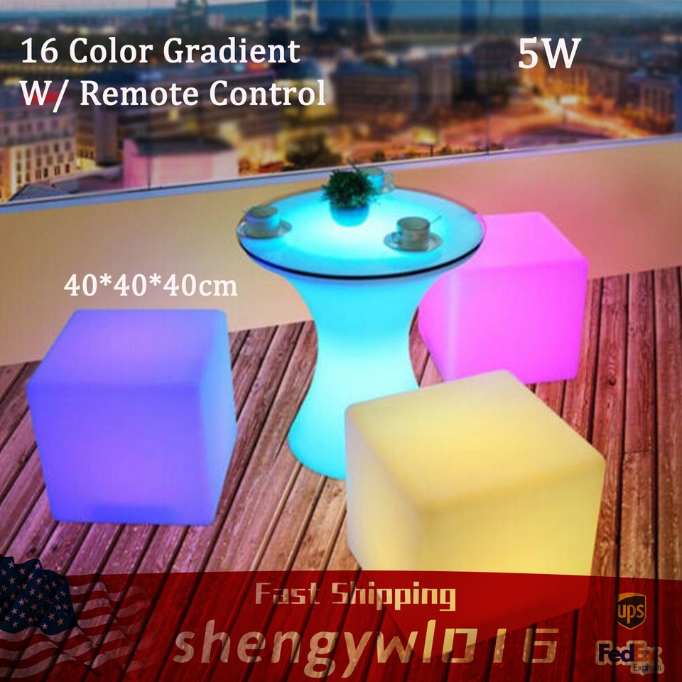 16"Inch LED Light Cube Stools Chair w/ Remote Control RGB 16 Colors ...