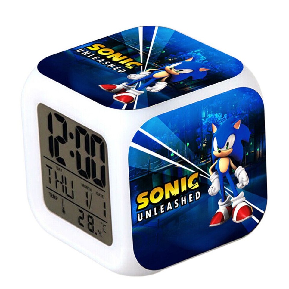 Cartoon Sonic Alarm Clock 7-Color Changing Anime LED Nightlight Clock ...