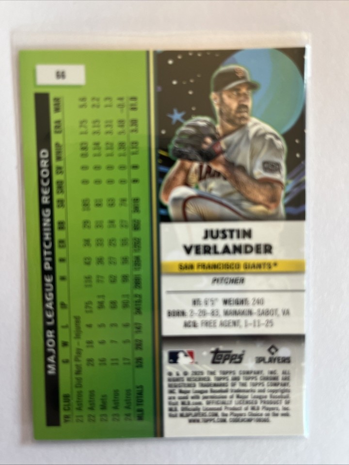 2025 Topps Chrome Cosmic Justin Verlander Nucleus Refractor | eBay UK
