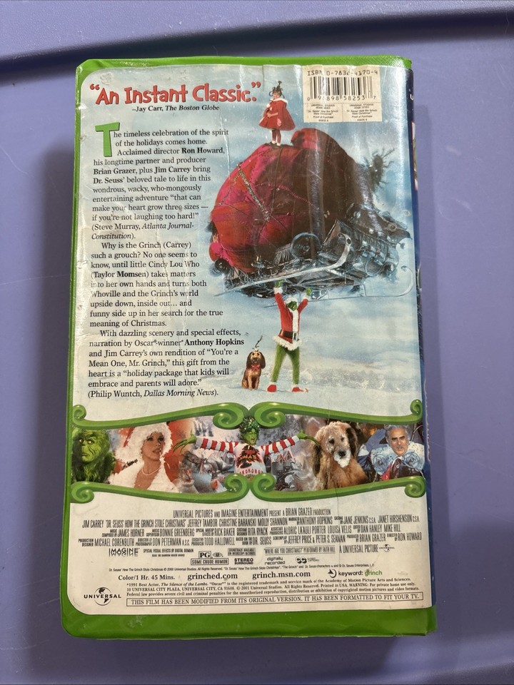 Dr. Seuss' How the Grinch Stole Christmas Jim Carrey VHS Video | eBay UK