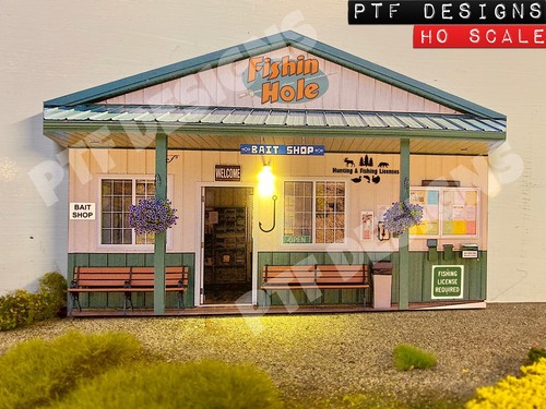 HO Scale Scratch Built "BAIT SHOP" Fishing Building Flat LED Walthers ...