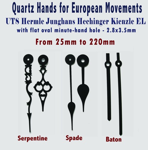 Clock HANDS Pointers Fingers for UTS EUROSHAFT, Holes 5mm & 2.8x3.5mm ...