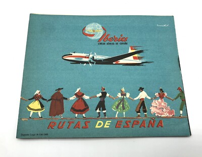 IBERIA SPANISH AIRLINES ROUTE MAP DESTINATIONS BROCHURE 1960 | eBay