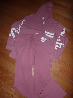 VICTORIAS SECRET PINK CURSIVE "PINK" APPLIQUE HOODIE PANT SET OR ...