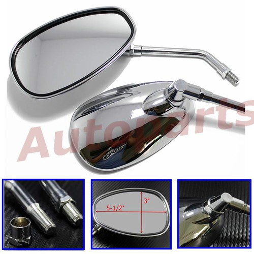 2 NEW CHROME OVAL CUSTOM MOTORCYCLE MIRRORS UNIVERSAL FOR STREET BIKES ...