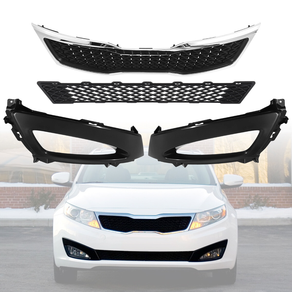 For 2011 2012 2013 Kia Optima LX EX Front Upper Lower Grille w/ Fog ...
