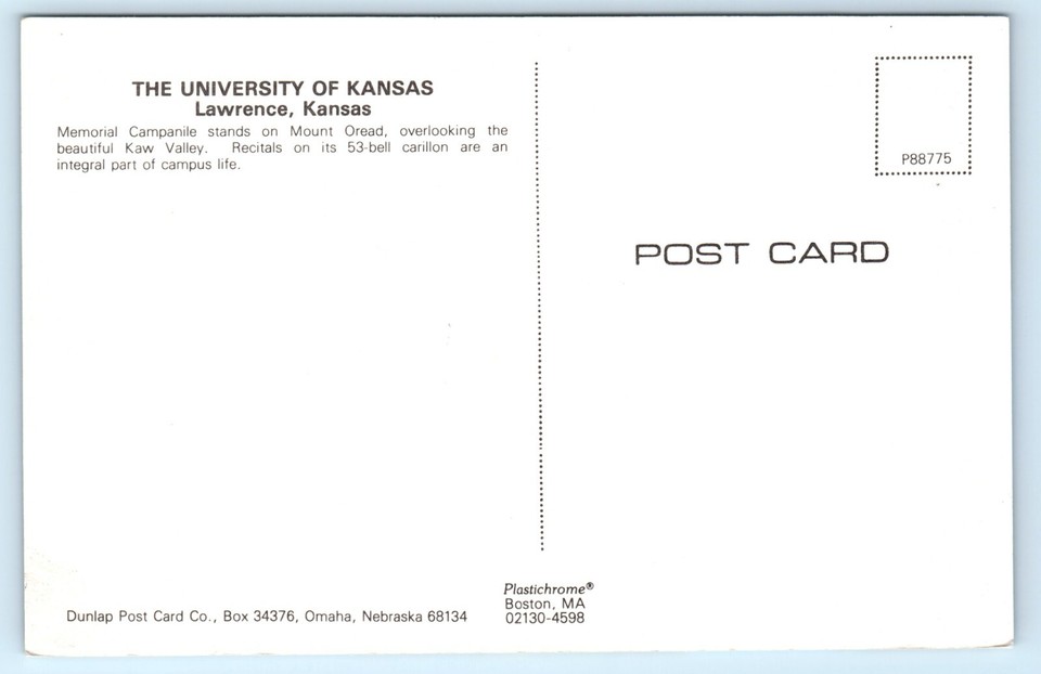 POSTCARD The University of Kansas Lawrence Memorial Campanile Mount ...