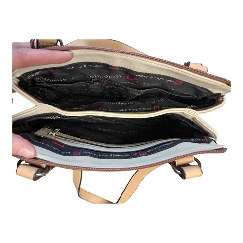 Stone Mountain Leather Handbag Purse Brown & Beige Double Hand Straps 2 ...
